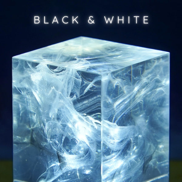 Eclipse Cube Lamp – Handcrafted Black & White Resin Light for Modern Home Decor – Space Artsy